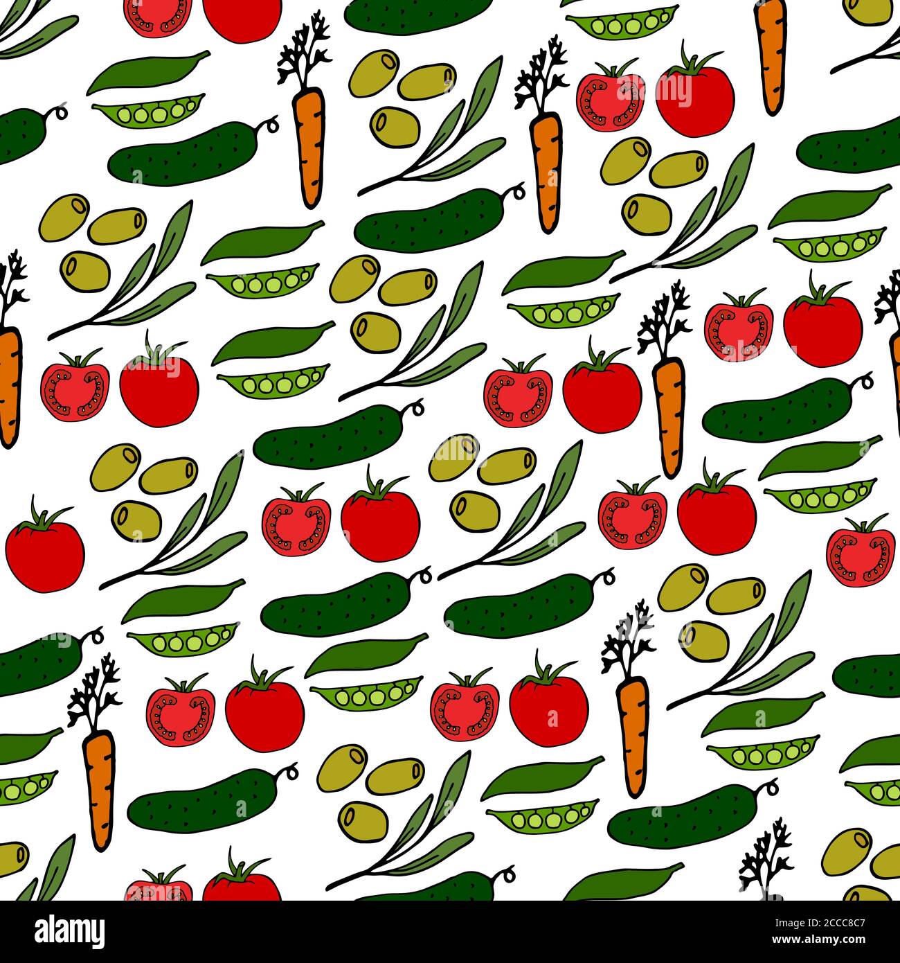 Seamless vegetable pattern. Vector illustration including olives ...