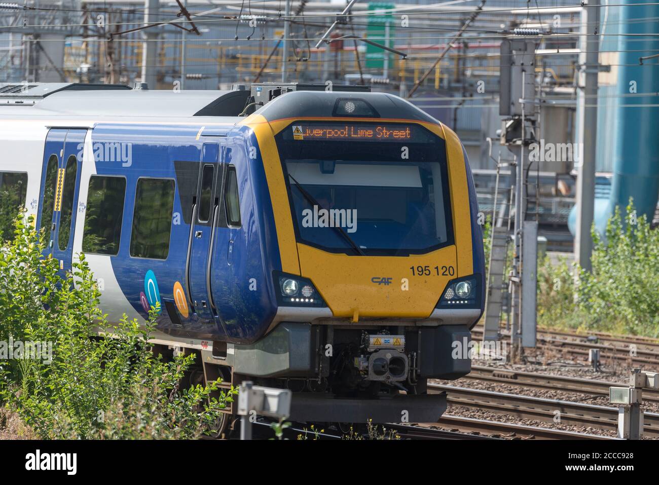 A Northern Rail Class 195 diesel train at Warrington Bank Quay station ...