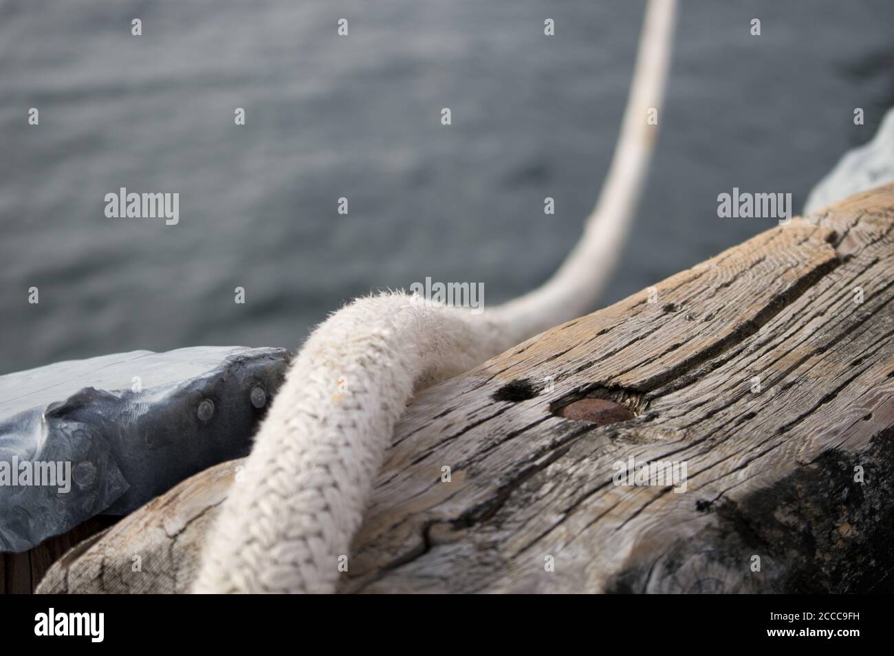 Closeup shot of a white weathered rope on a wood Stock Photo - Alamy