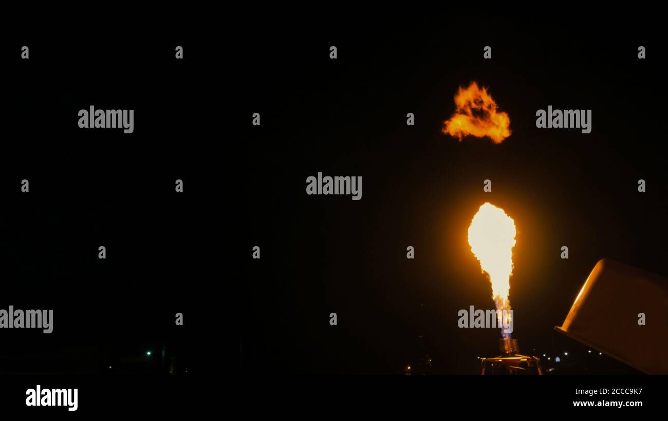 Fire from gas jet burner. Flame jet, streams of flame at night Stock ...