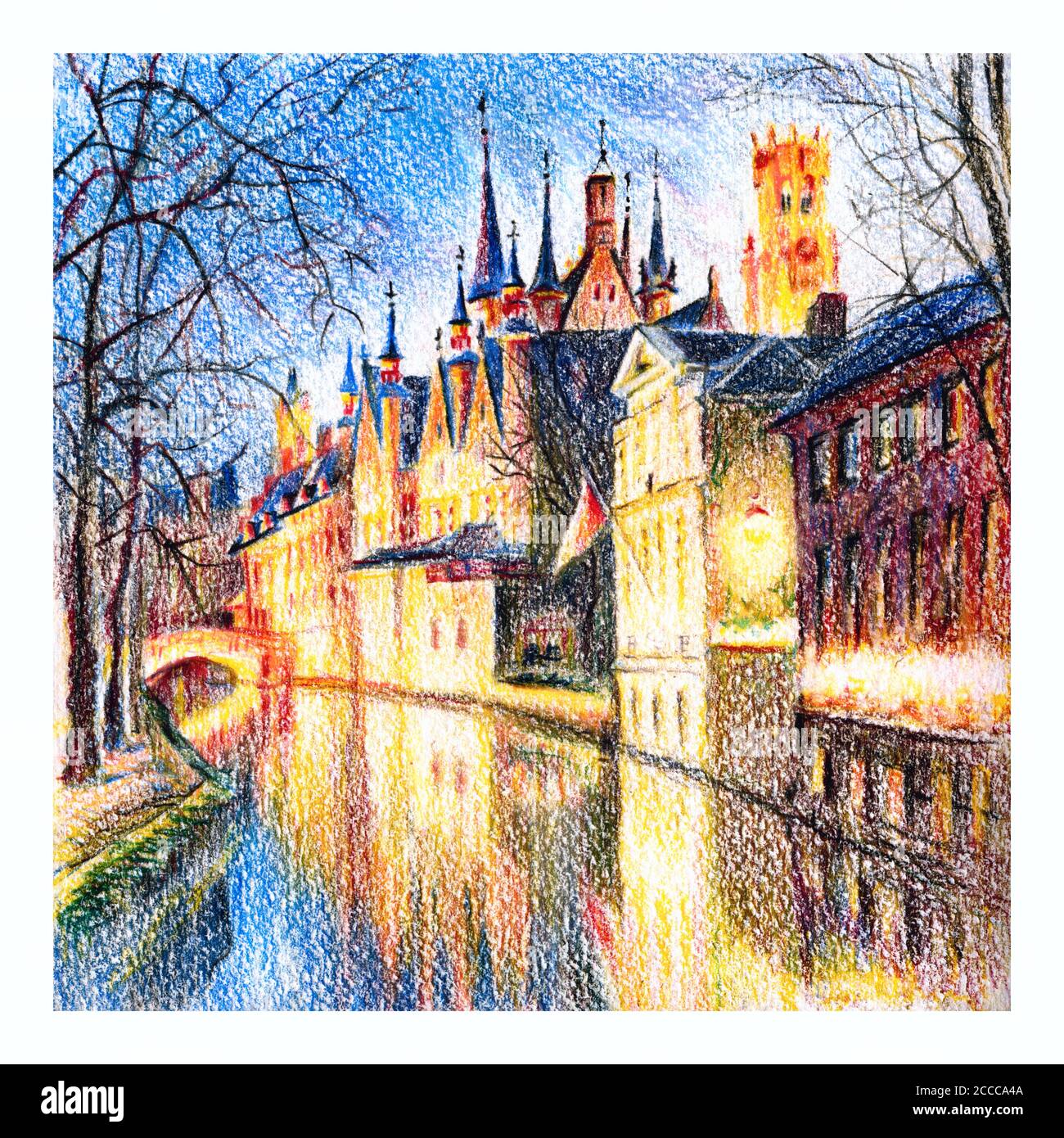 Colored Pencil Drawings Houses Color Pencil Landscape Drawing Happy