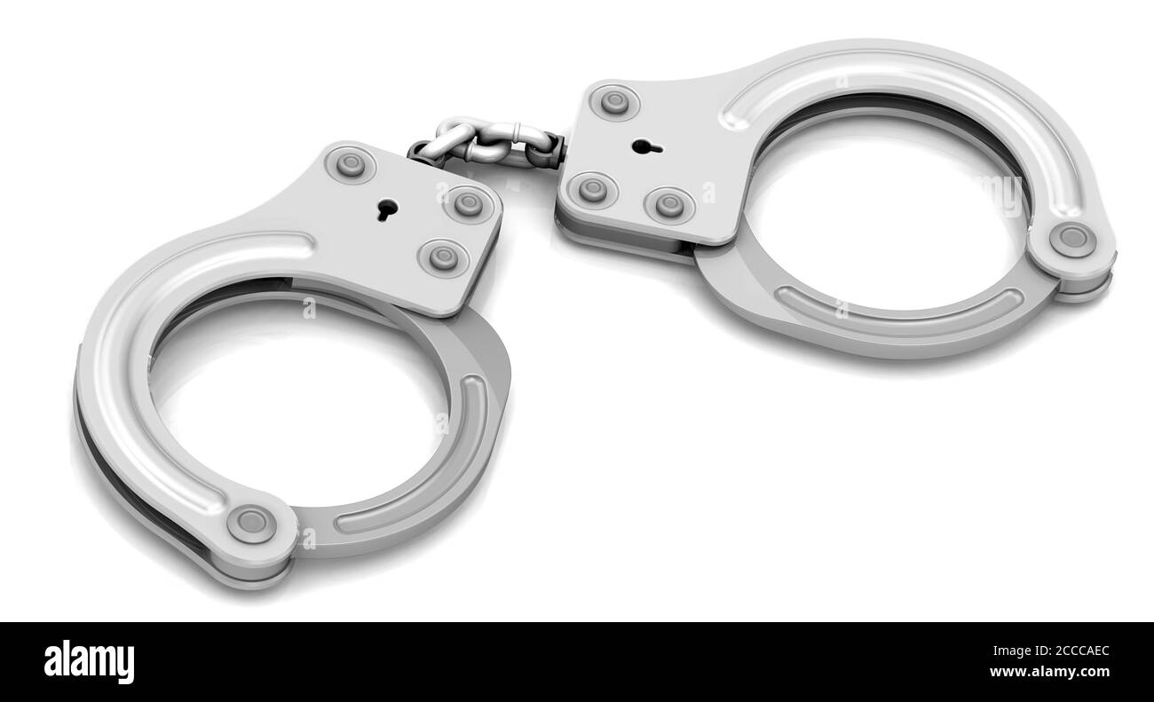 Handcuffs. Steel handcuffs - isolated in white background. 3D ...