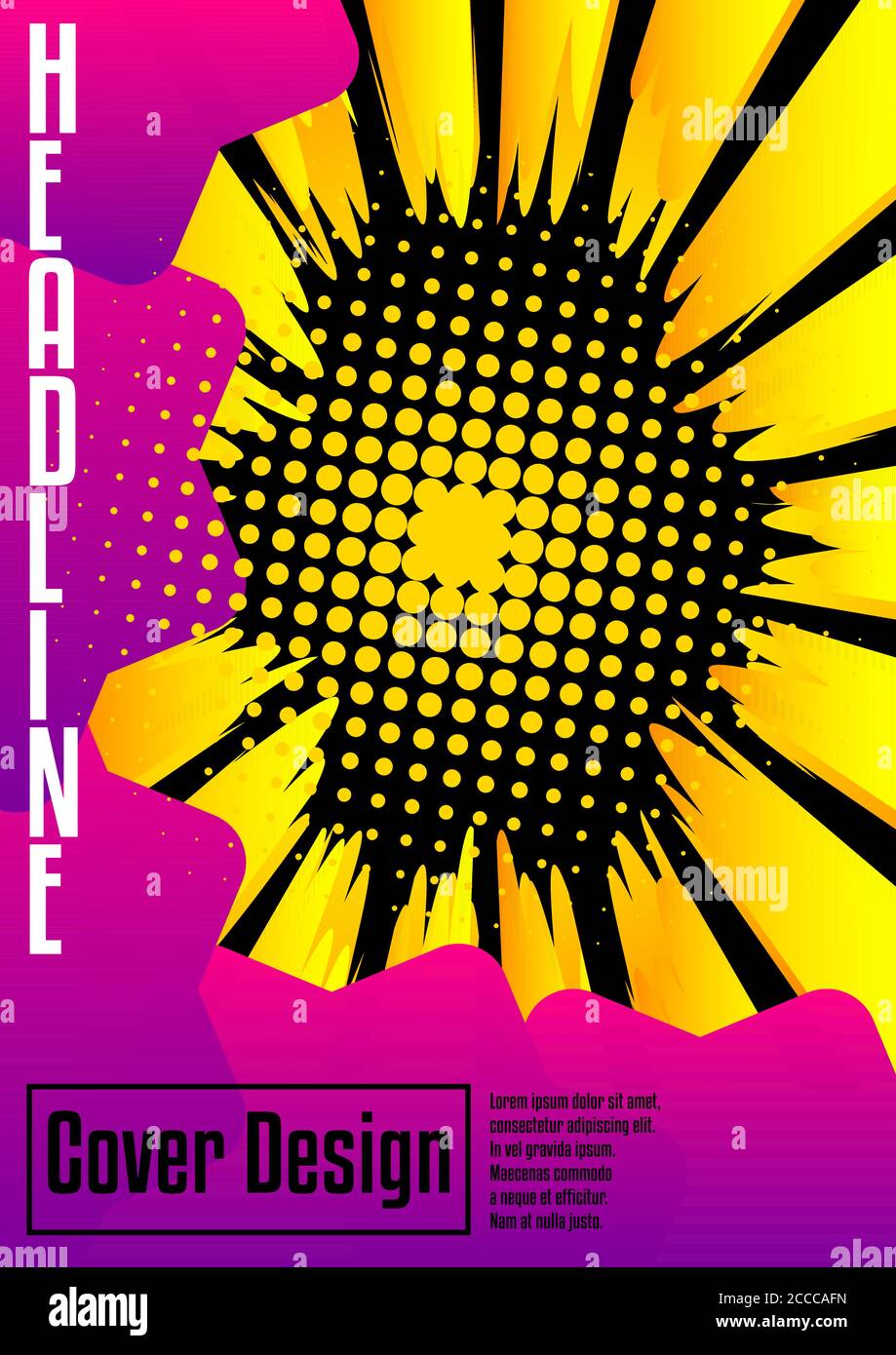 Geometry comic book style cartoon brochure, flyer template. Abstract ...