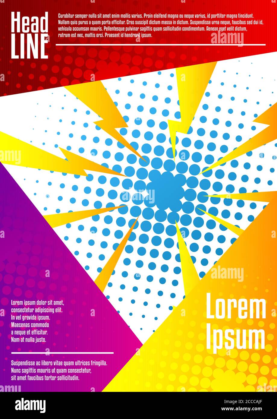 Geometry comic book style cartoon brochure, flyer template. Abstract ...