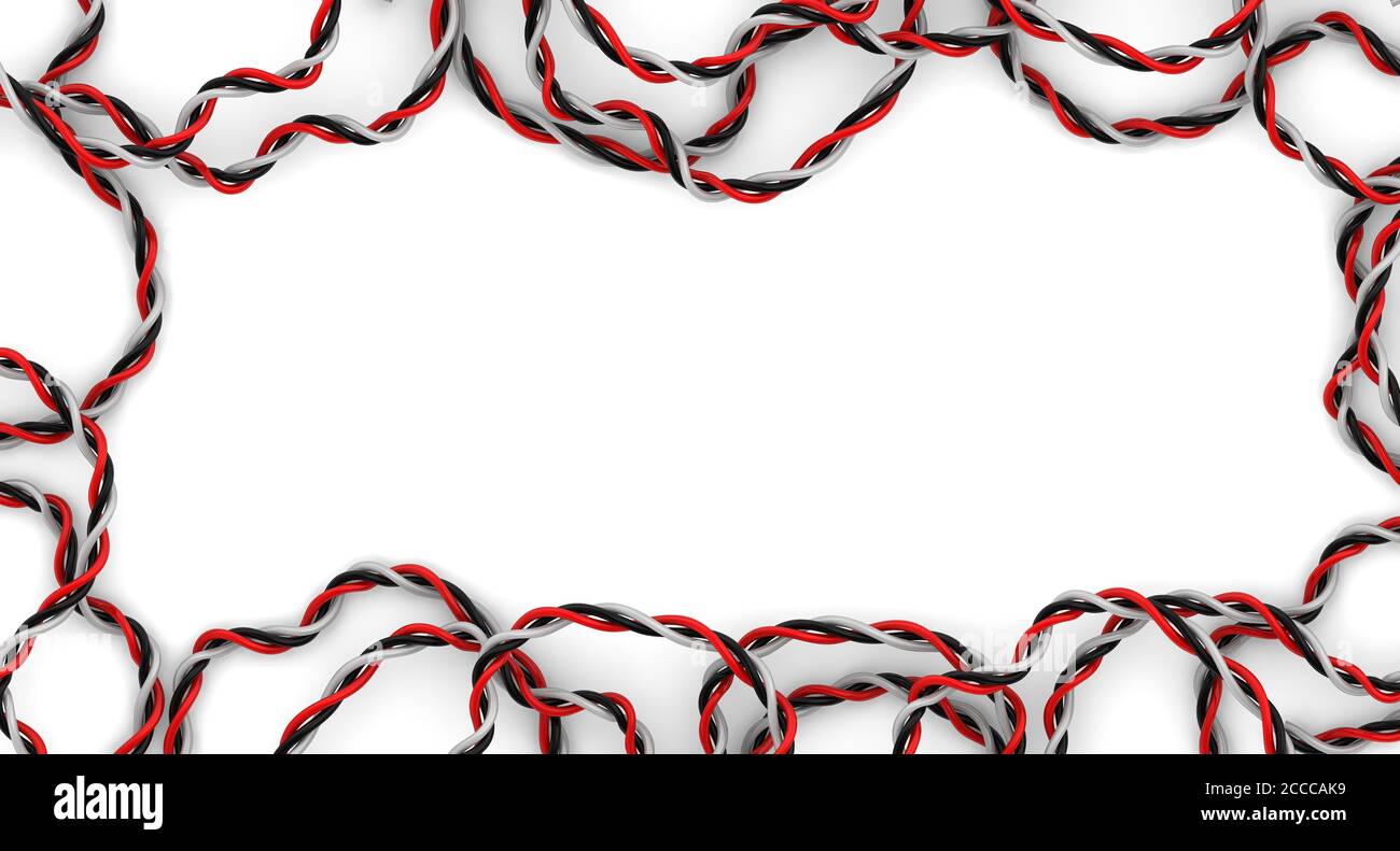 Stranded wire as a frame. Twisted together red, black and white wires ...