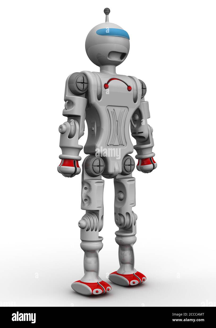 The cyborg. Humanoid robot standing on a white surface. 3D illustration ...