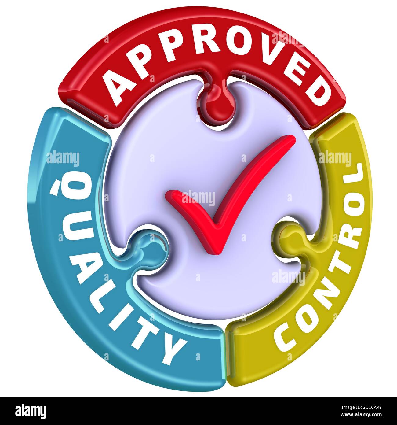 The inscription QUALITY CONTROL APPROVED on the puzzle in the shape of ...