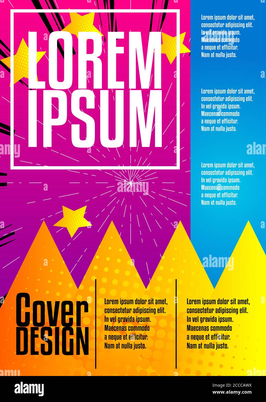 Geometry comic book style cartoon brochure, flyer template. Abstract ...