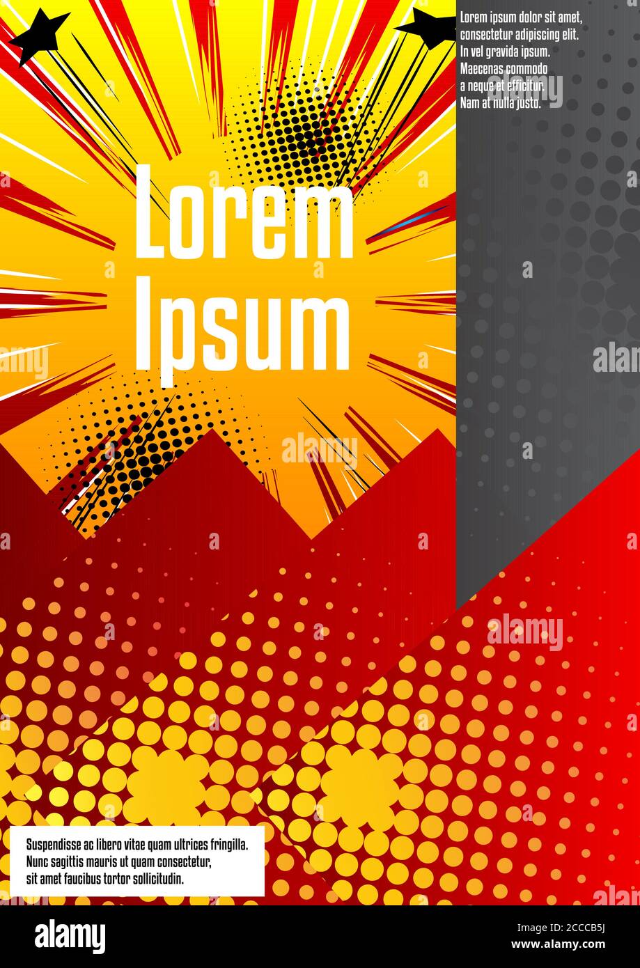 Geometry comic book style cartoon brochure, flyer template. Abstract ...