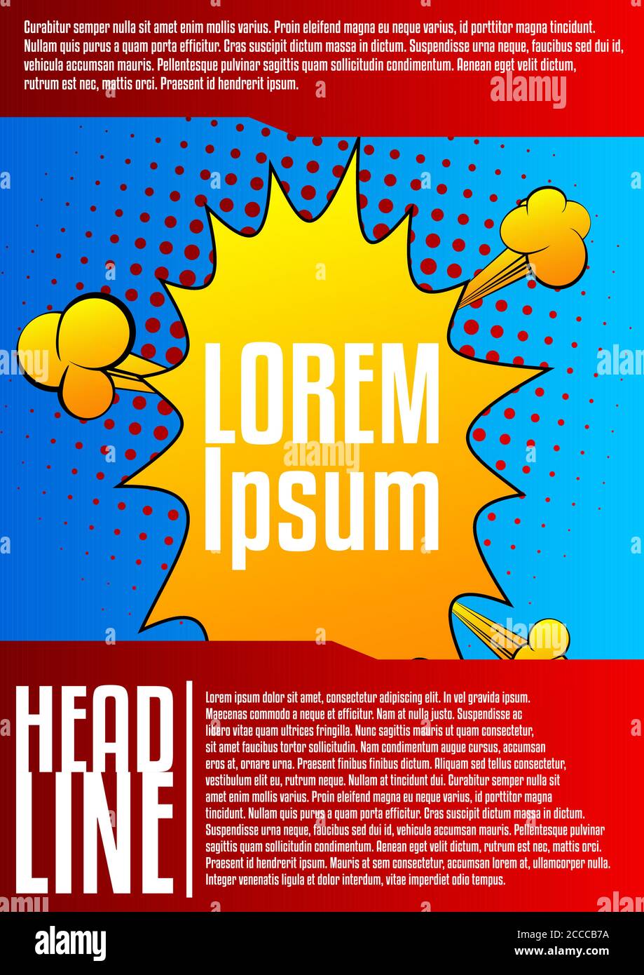 Geometry comic book style cartoon brochure, flyer template. Abstract ...