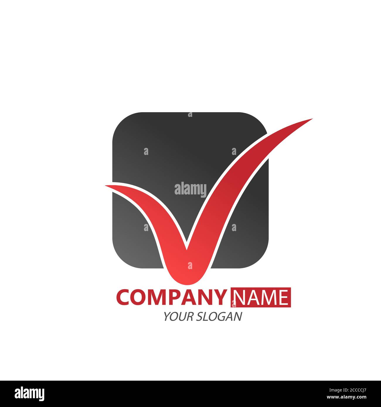 Abstract logo with a square and a tick for a creative company, isolated ...