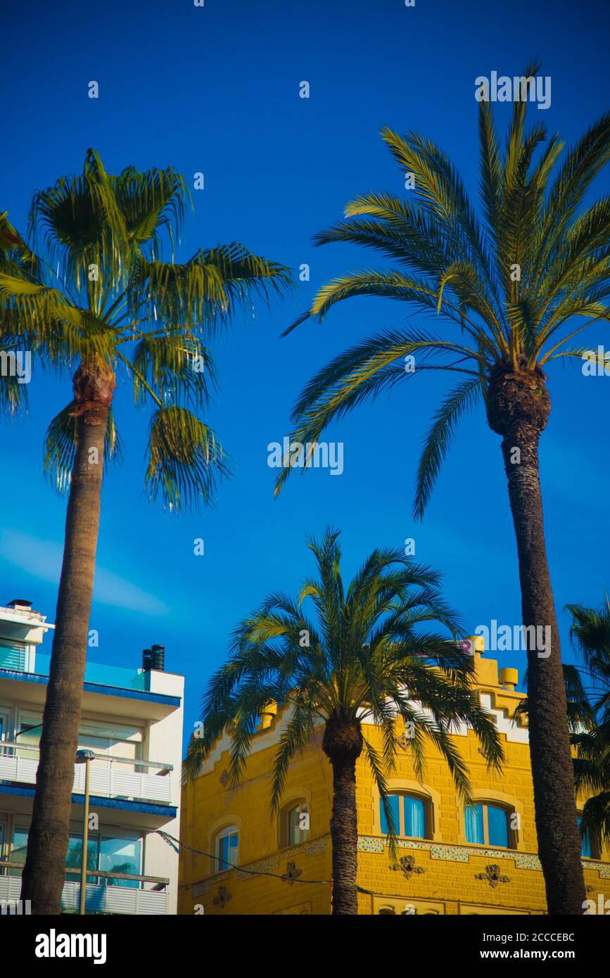 Spanish Beach Resort in Barcelona, Spain. Sitges area is known as a ...