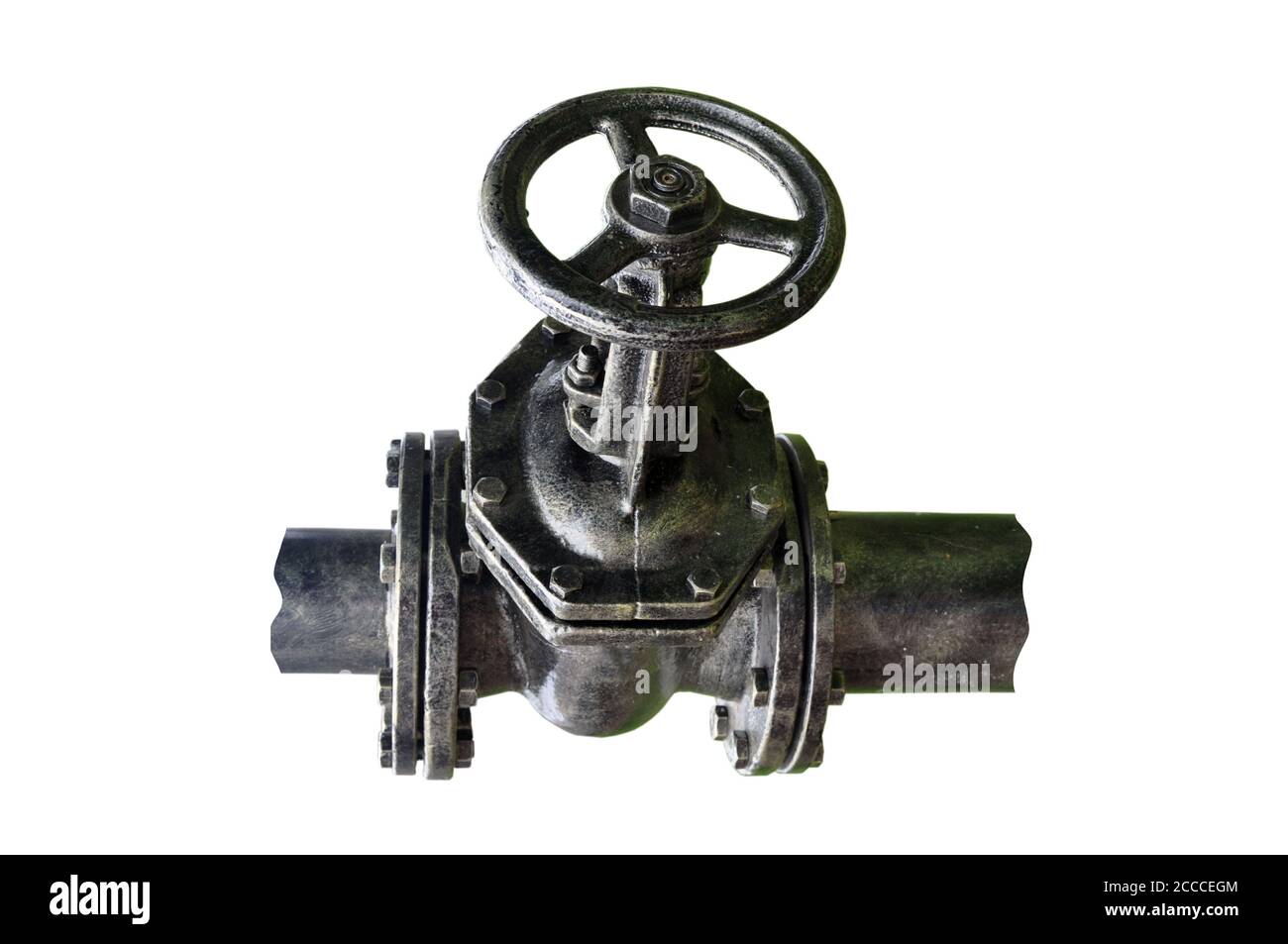 Valve connection of water pipe isolated on black background Stock Photo ...
