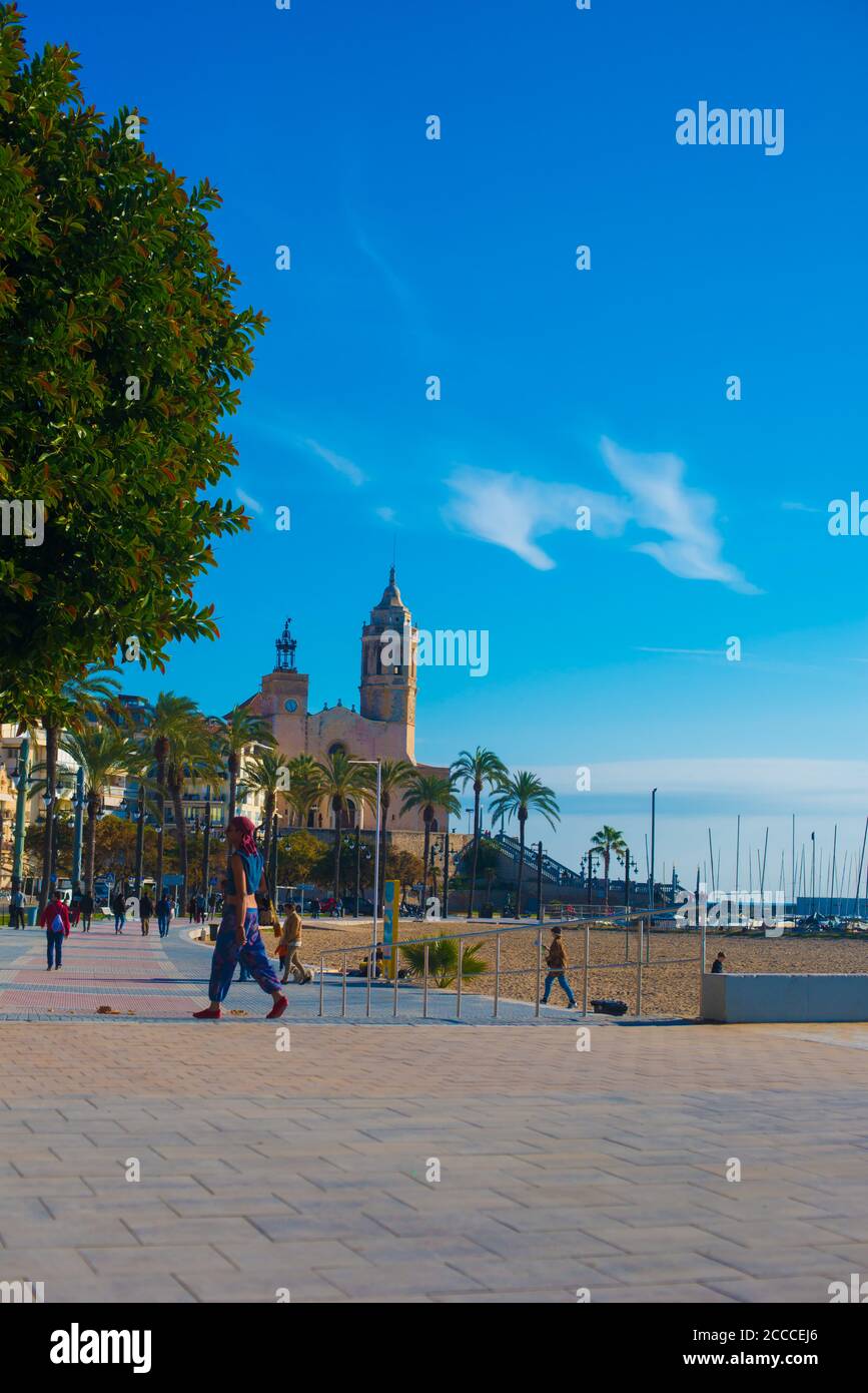 Spanish Beach Resort in Barcelona, Spain. Sitges area is known as a ...