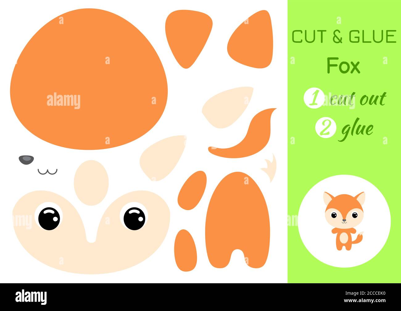Cut and glue baby fox. Education developing worksheet. Color paper game ...