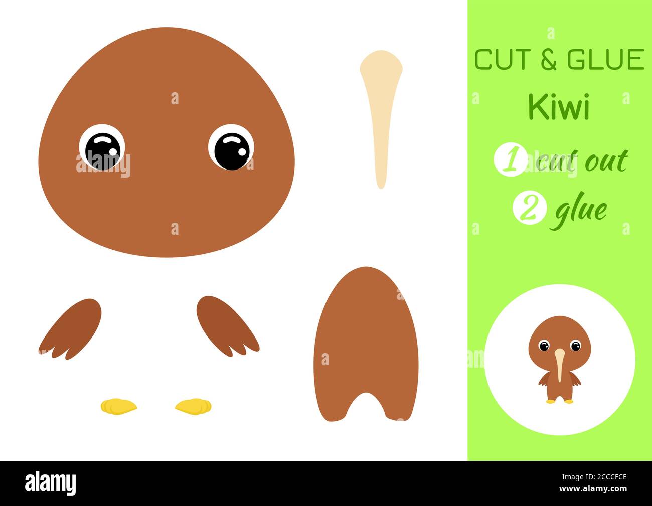 Cut and glue baby kiwi bird. Education developing worksheet. Color ...