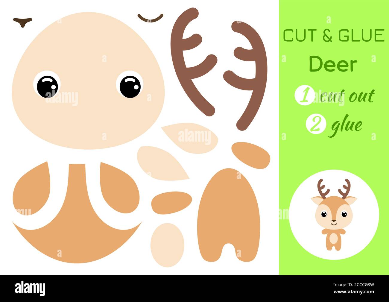 Cut and glue baby deer. Education developing worksheet. Color paper ...