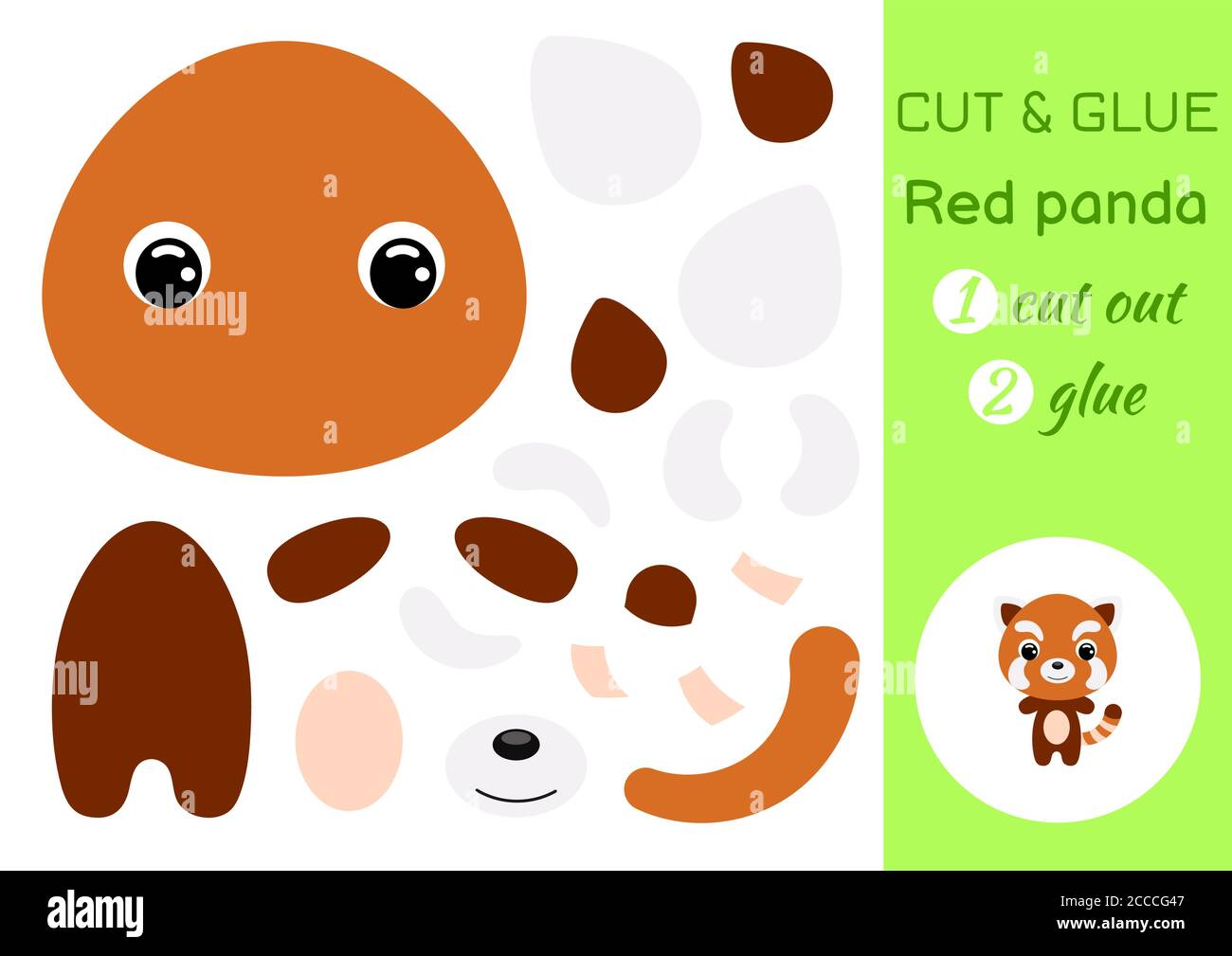 Cut and glue baby red panda. Education developing worksheet. Color ...