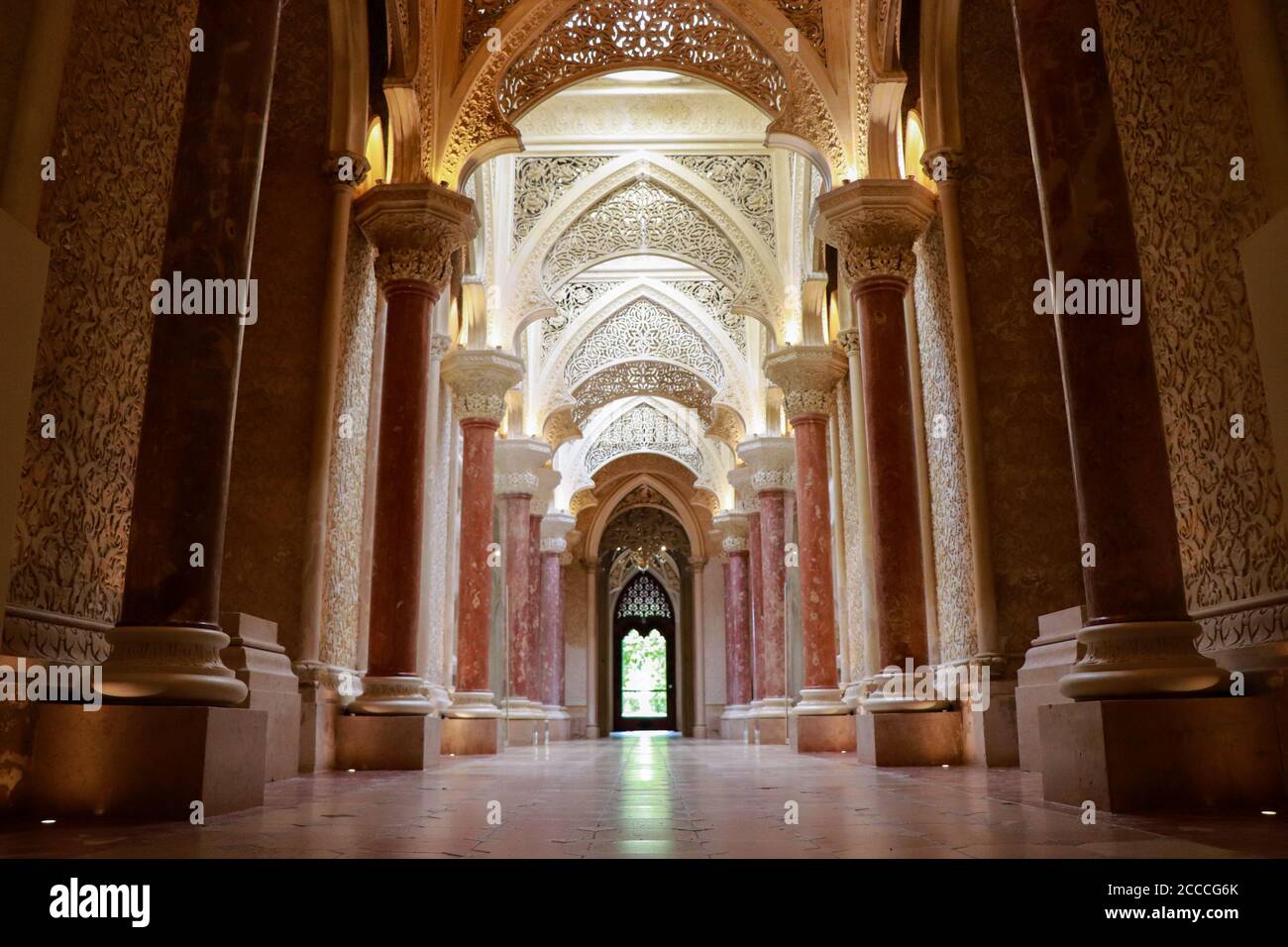 Amazing palace interior with a window to the garden in background ...