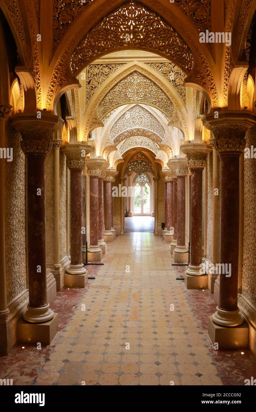 Amazing palace interior with a window to the garden in background ...