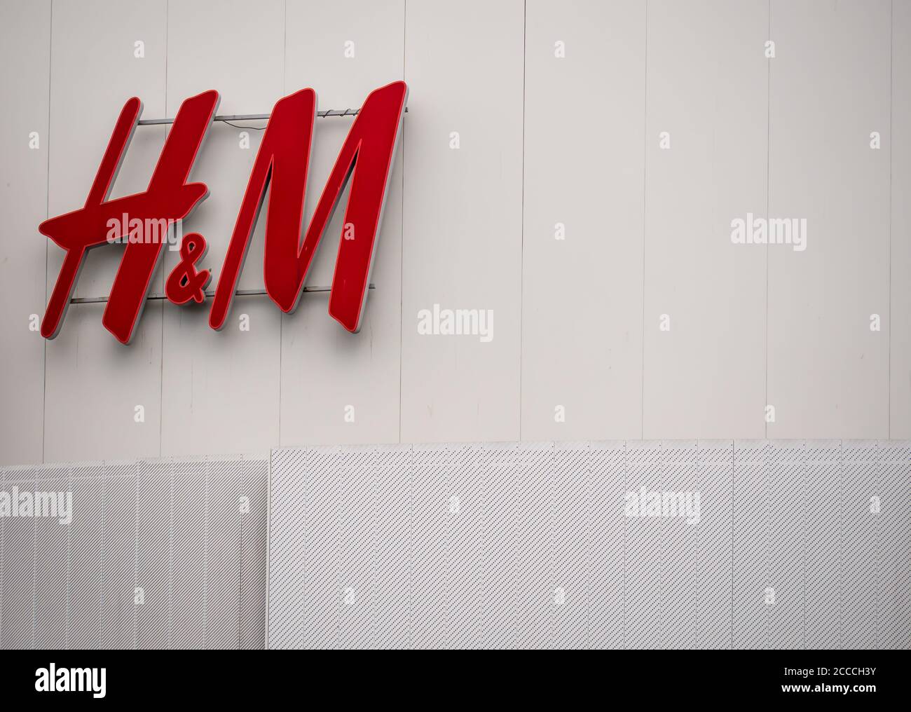 Bucharest/Romania - 07.25.2020: H&M clothing company logo on the Unirea ...