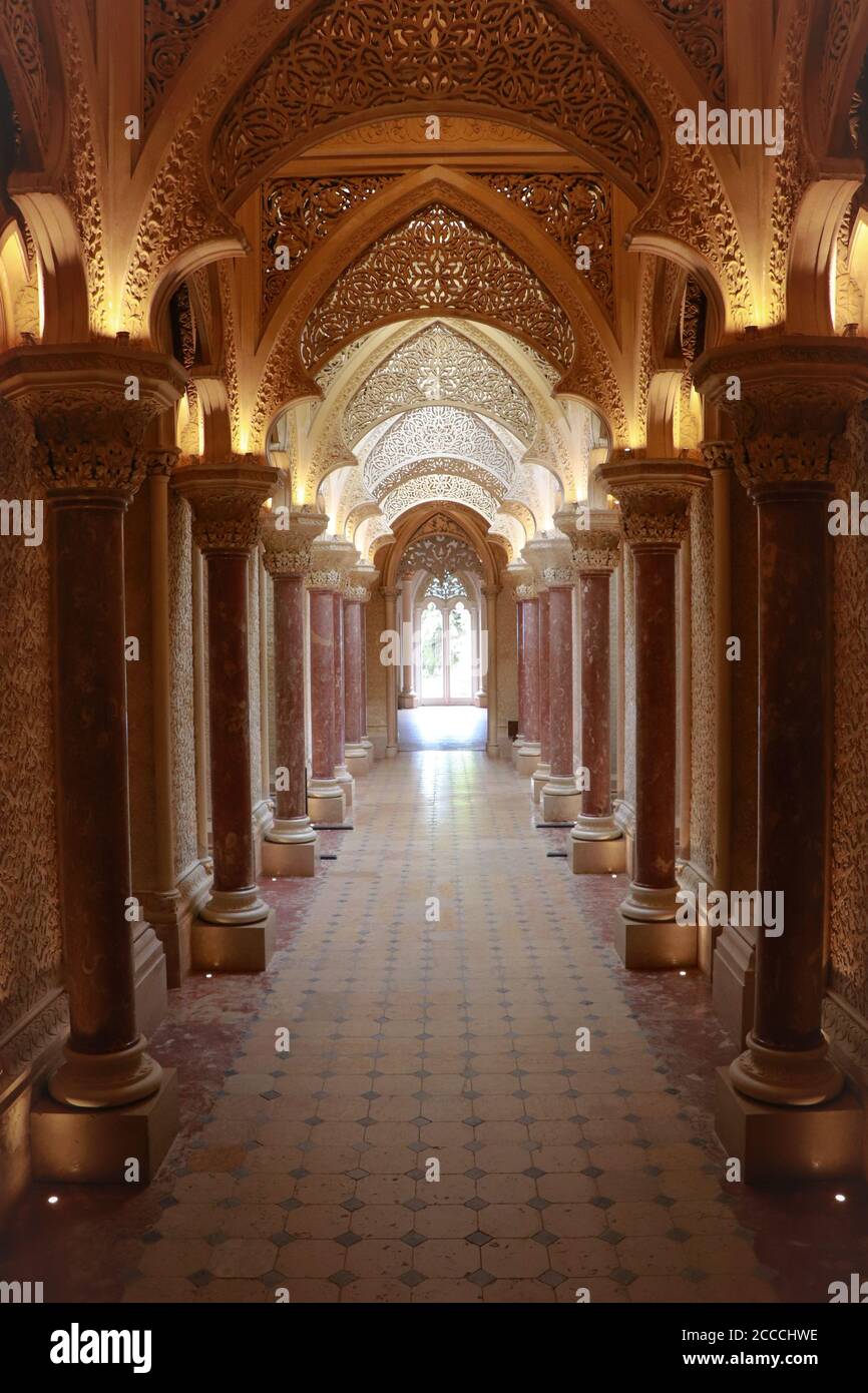 Amazing palace interior with a window to the garden in background ...