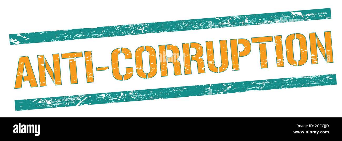 ANTI-CORRUPTION text on blue orange grungy lines stamp sign Stock Photo ...