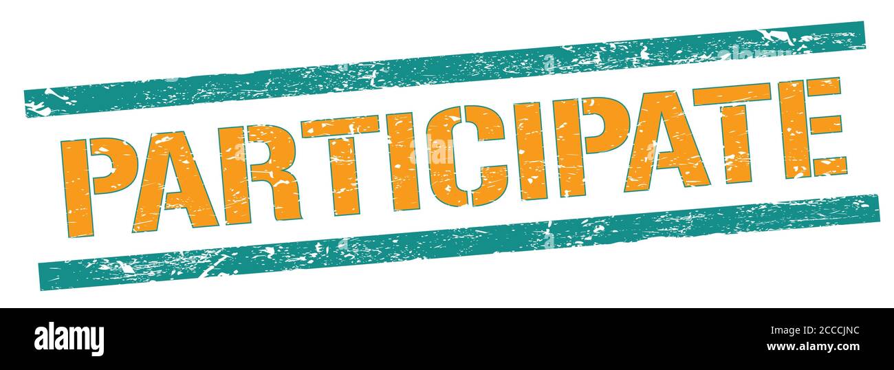 PARTICIPATE text on blue orange grungy lines stamp sign Stock Photo - Alamy