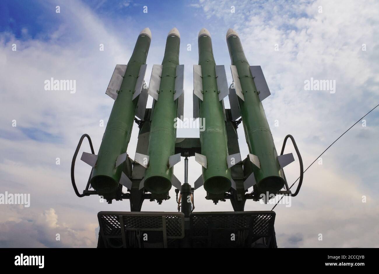 Mobile rocket launcher against blue sky, war concept Stock Photo - Alamy