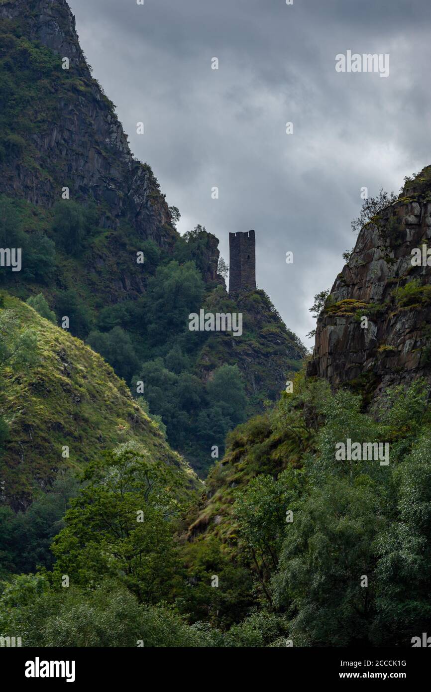 Ruins of Mutso village in Khevsureti, tower of Shetekauri Stock Photo ...