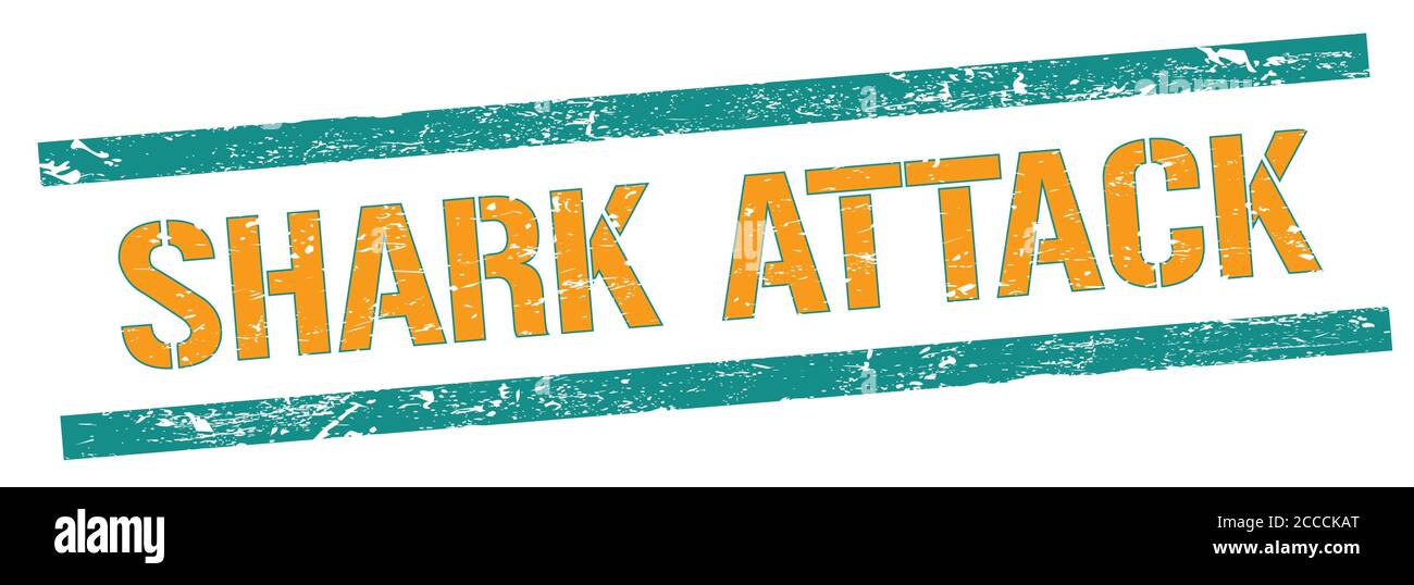SHARK ATTACK text on blue orange grungy lines stamp sign Stock Photo ...