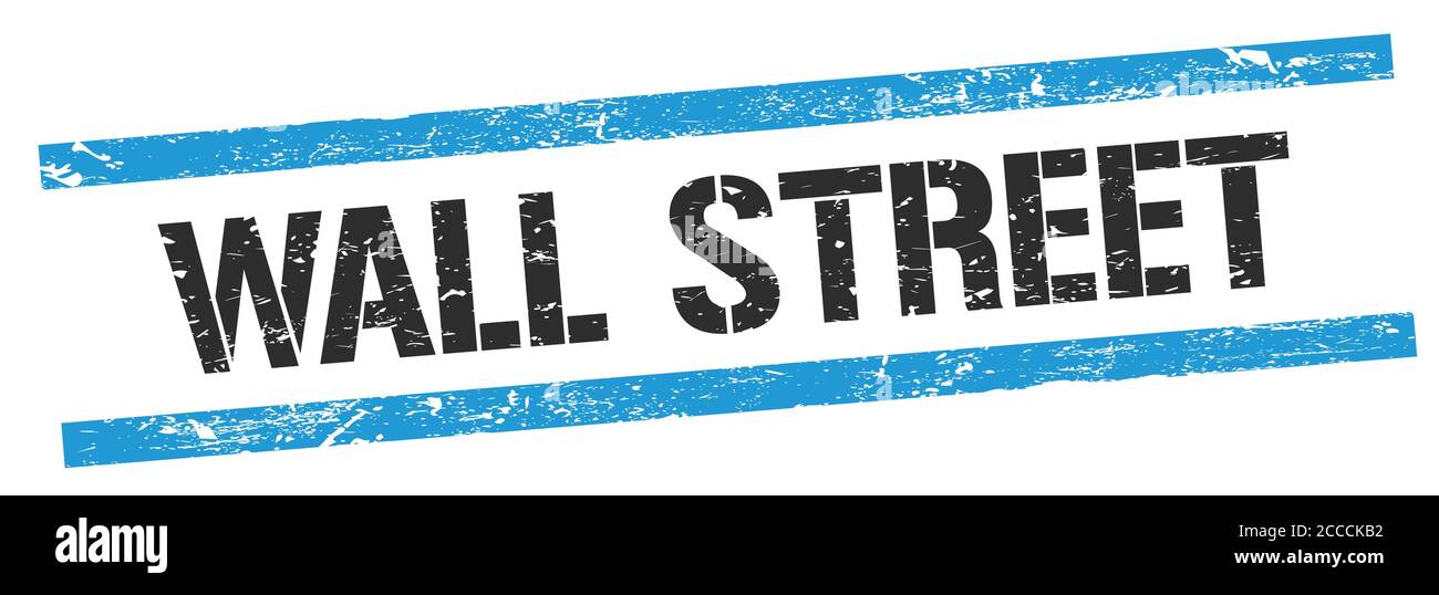 WALL STREET text on black blue grungy lines stamp sign Stock Photo - Alamy