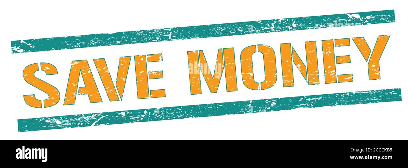 SAVE MONEY text on blue orange grungy lines stamp sign Stock Photo - Alamy