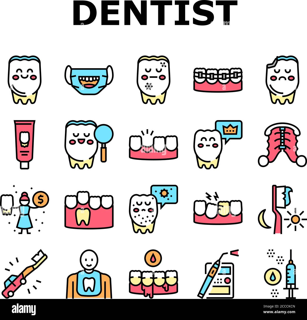 Children Dentist Dental Care Icons Set Vector Stock Vector Image & Art ...