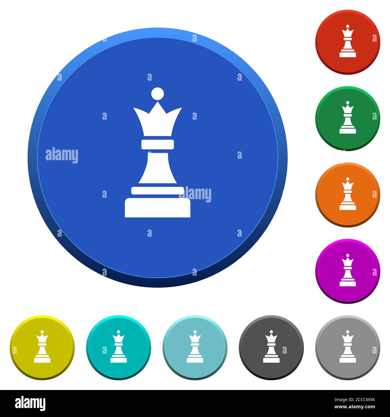 Black chess queen round color beveled buttons with smooth surfaces and ...