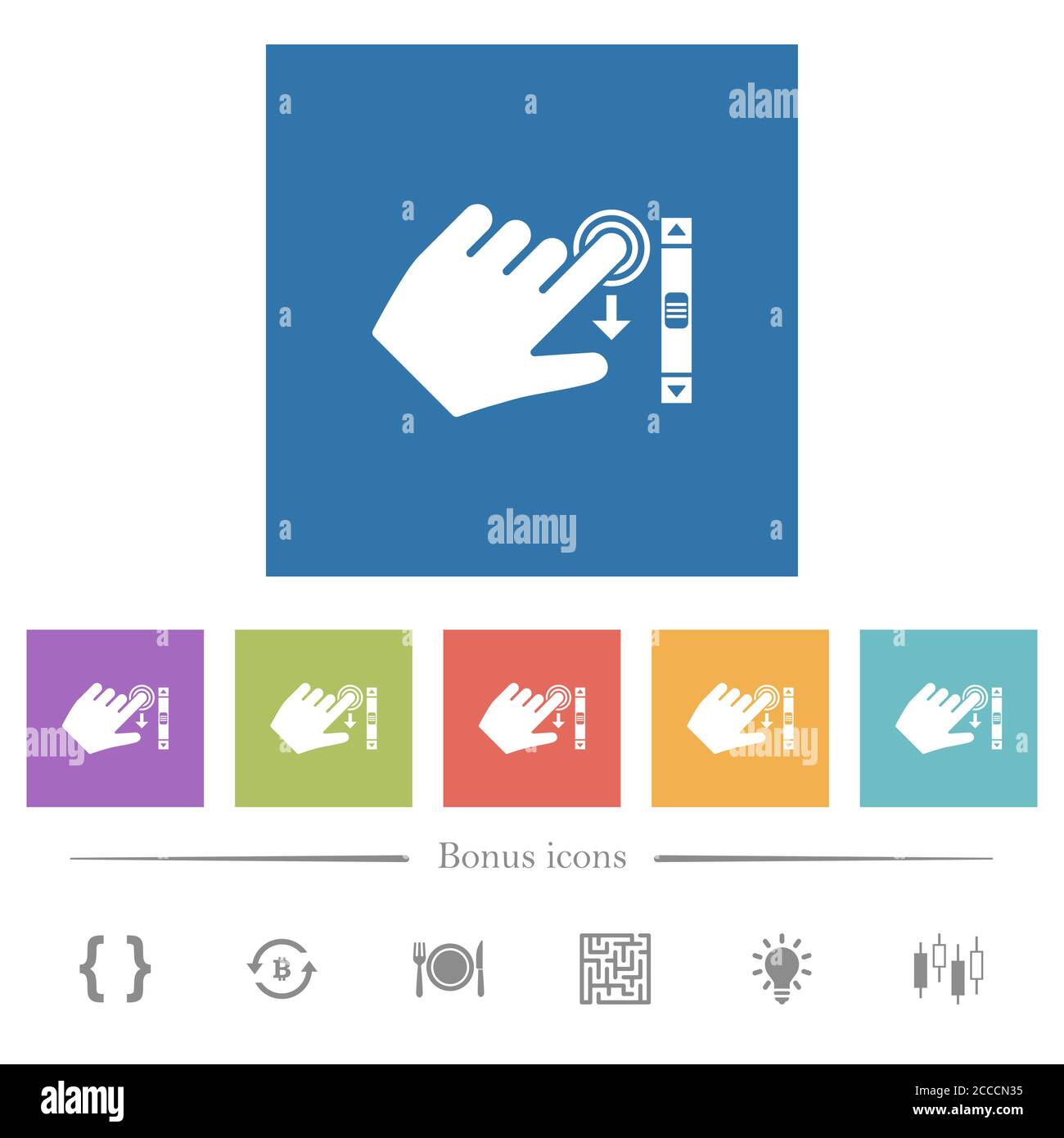 Left handed scroll down gesture flat white icons in square backgrounds ...