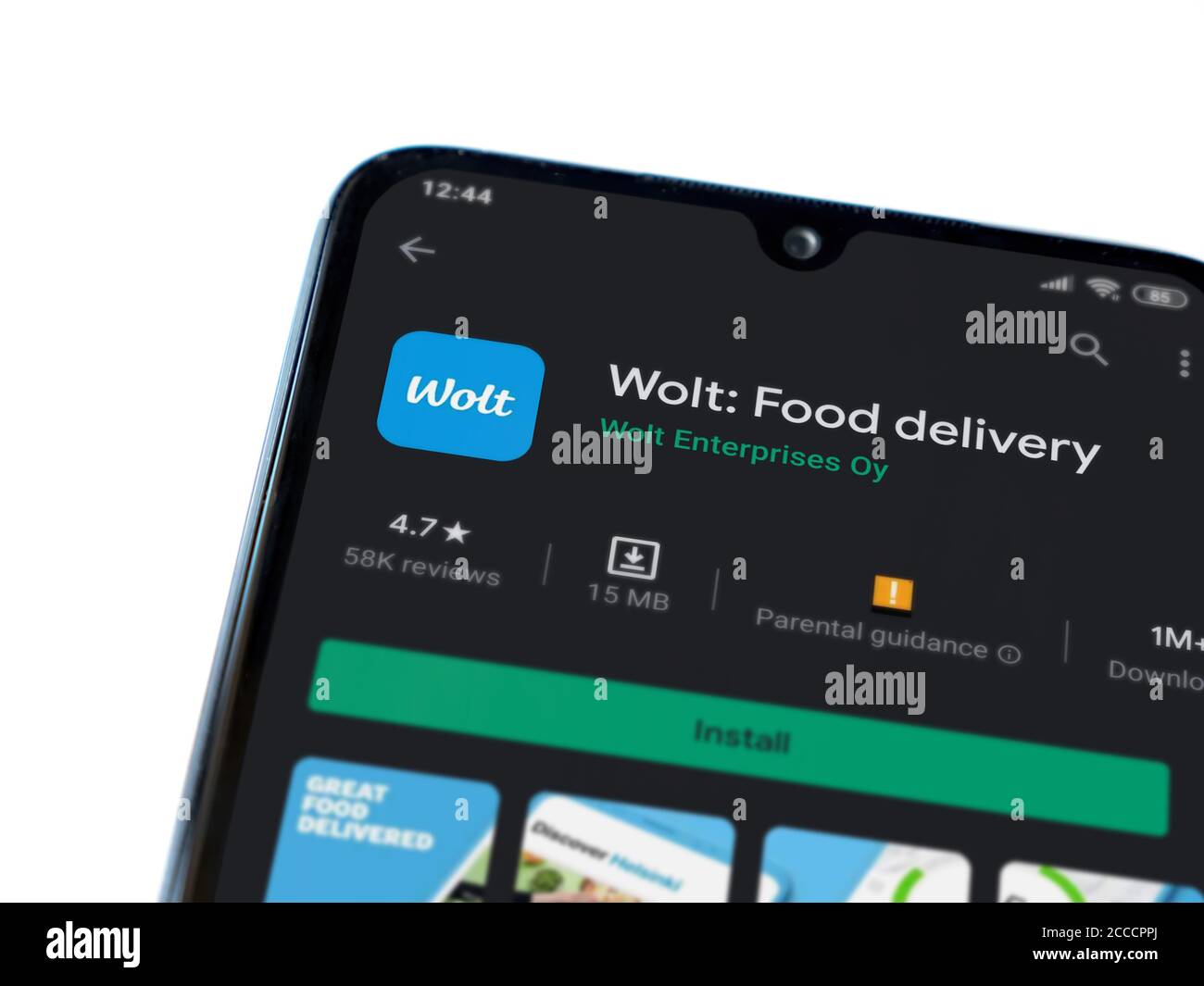 Lod, Israel - July 8, 2020: Wolt app play store page on the display of ...