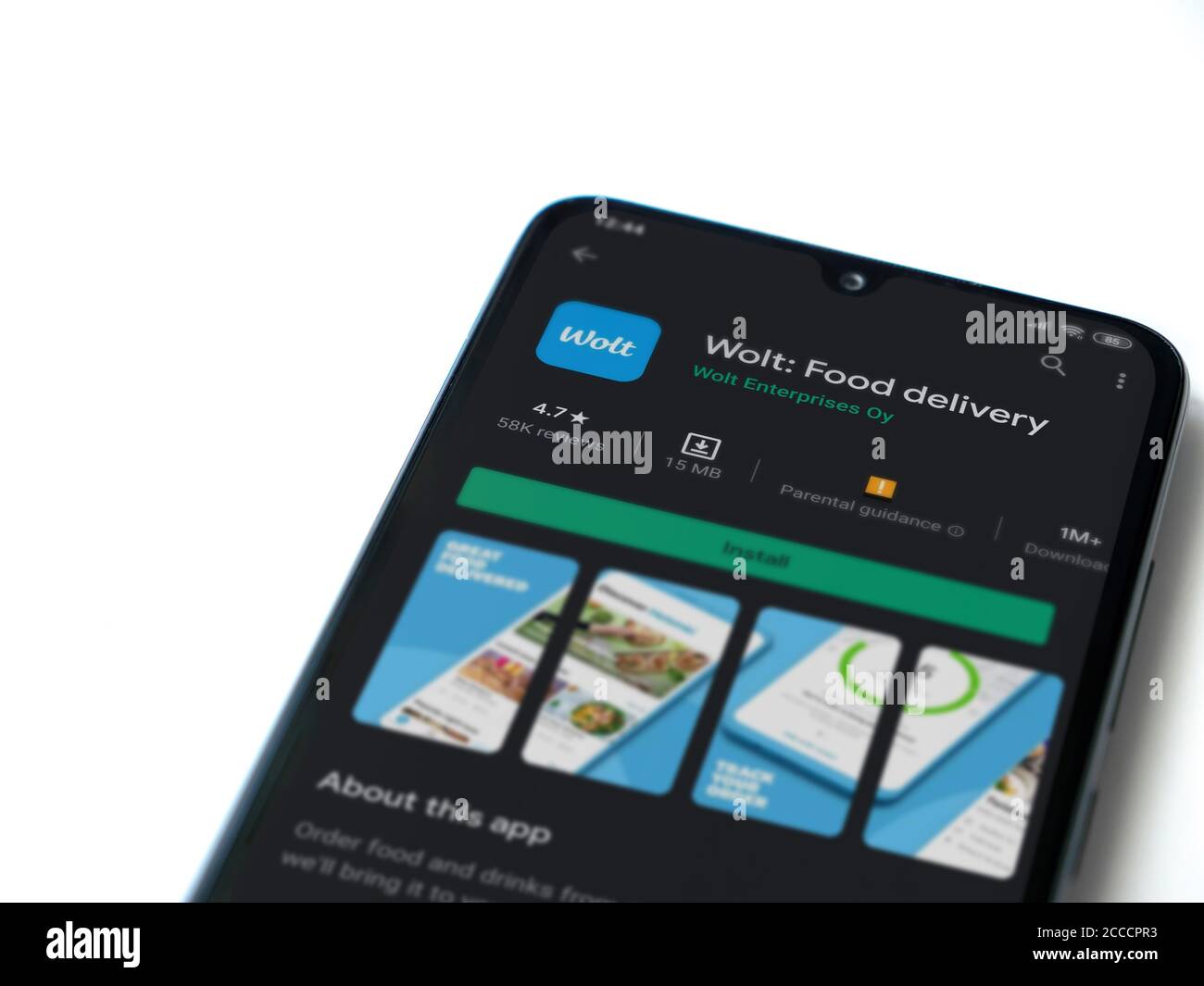 Lod, Israel - July 8, 2020: Wolt app play store page on the display of ...