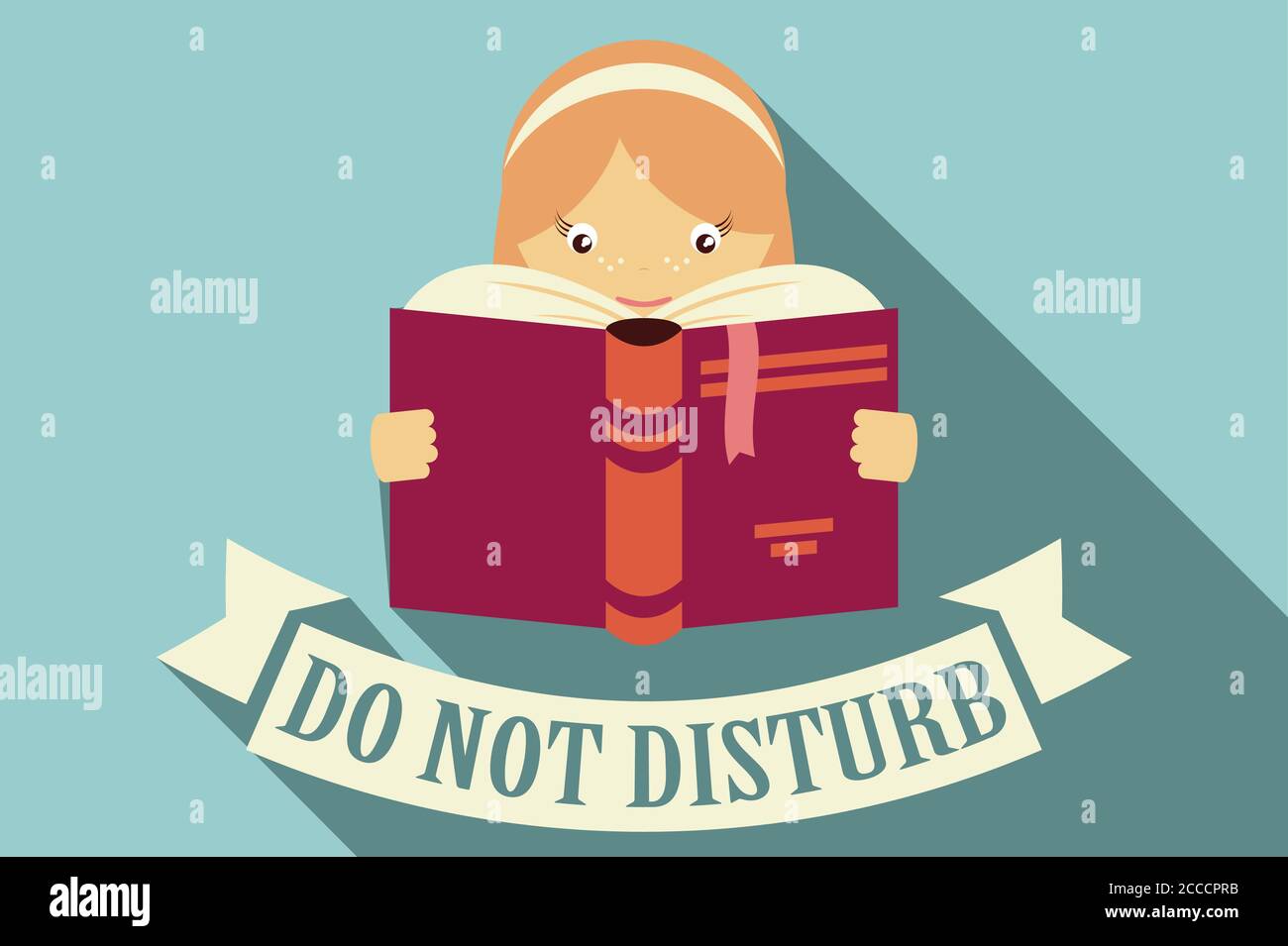 Girl reading a book, do not disturb sign, imagination and education ...