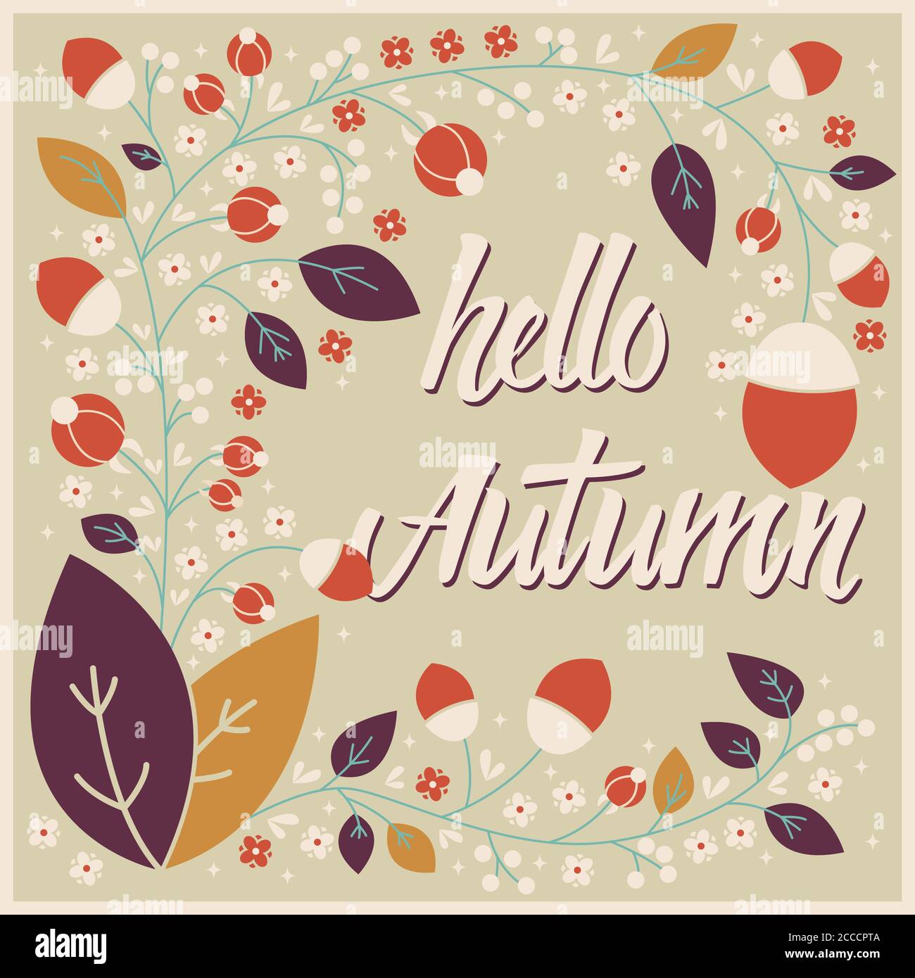 Autumn card design with floral frame and typographical message, vector ...