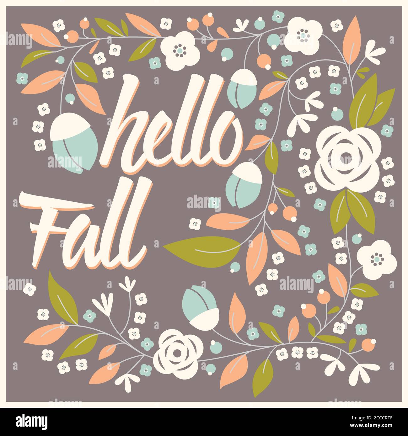 Autumn card design with floral frame and typographical message, vector ...