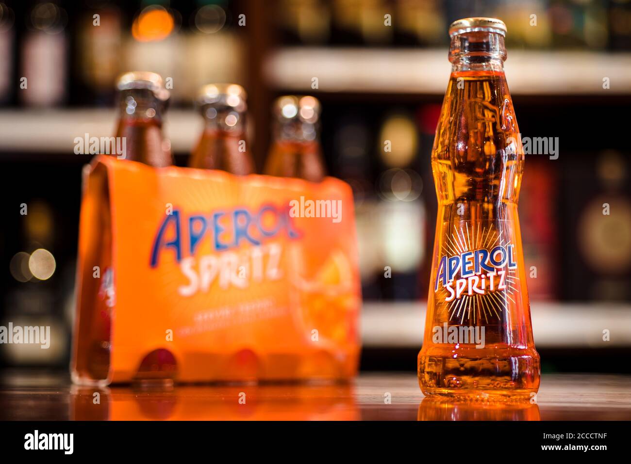 SAN PEDRO SULA, HONDURAS - Jul 22, 2020: Orange aperol beer in an ...