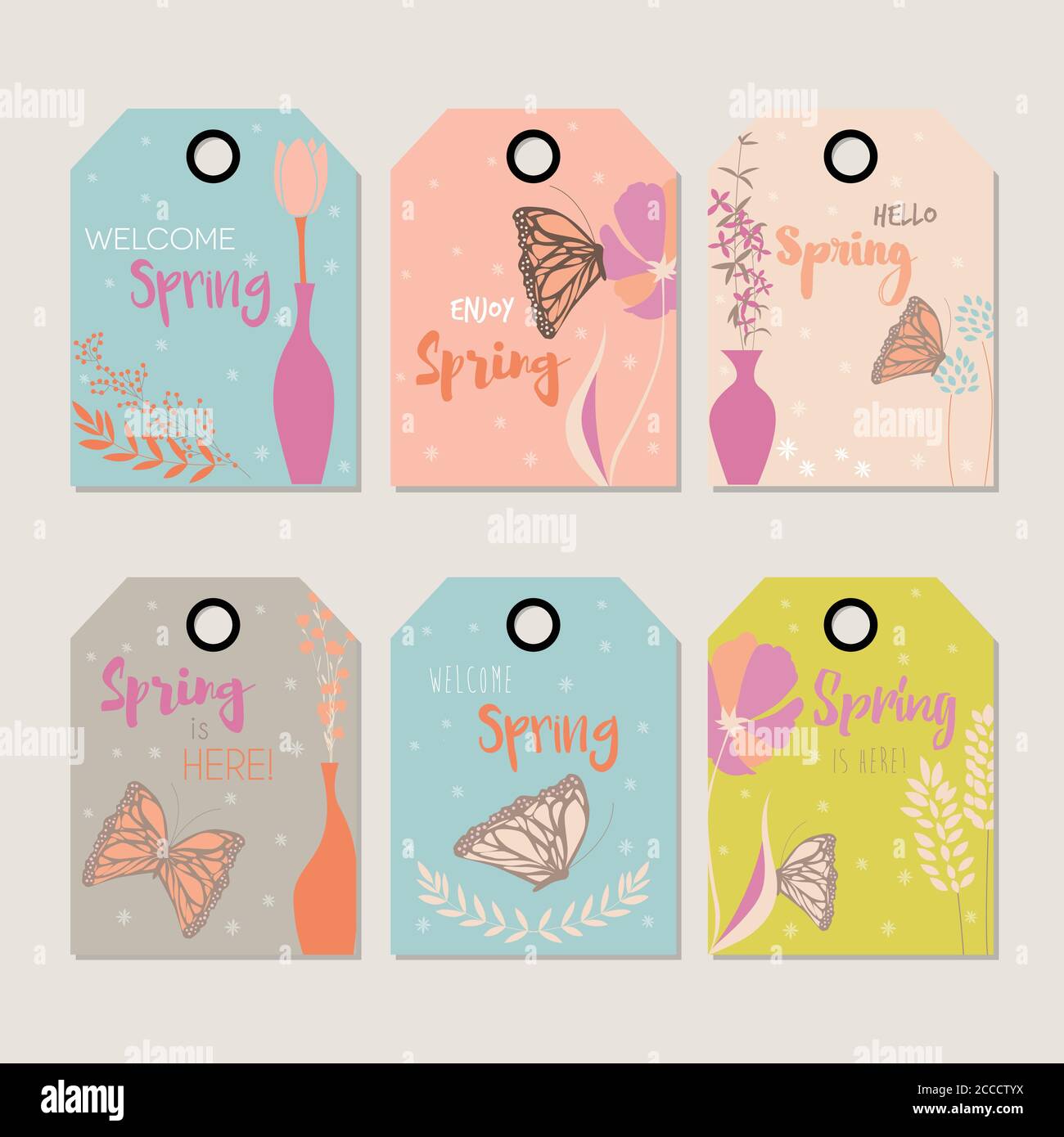 Spring floral gift tag design, with hand drawn flowers, floral elements ...