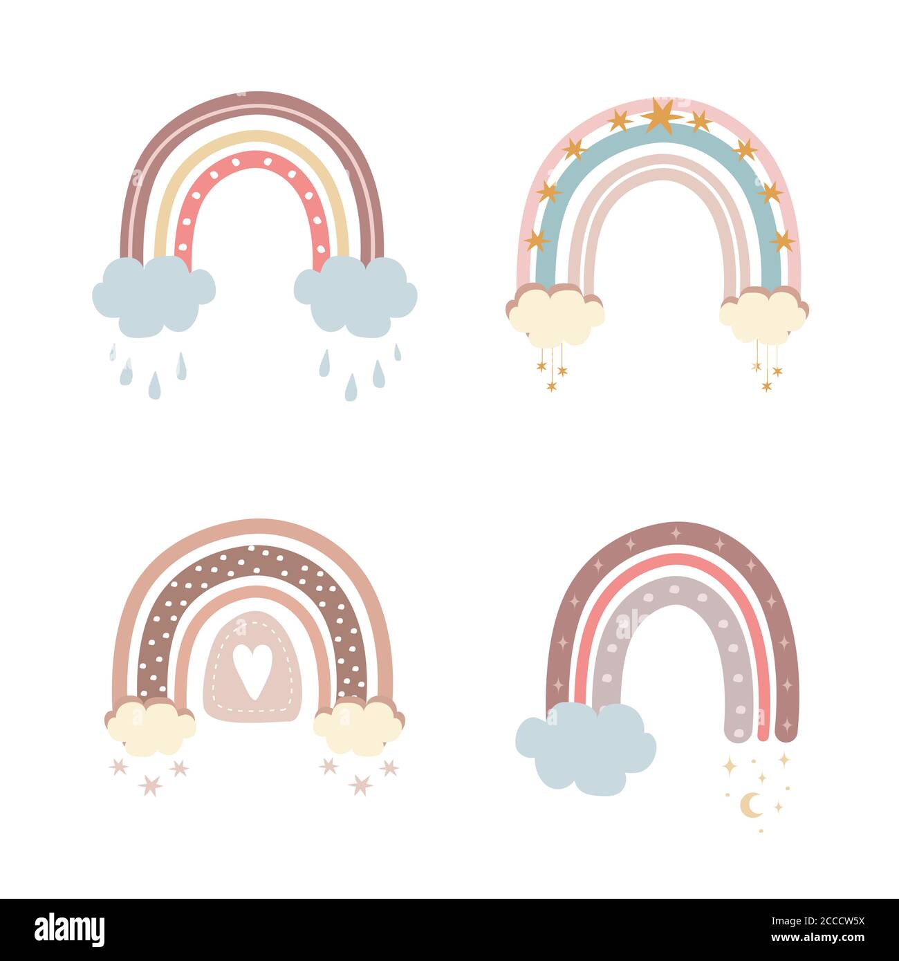 Trendy rainbows in boho style in different color. Rainbows with cloud ...