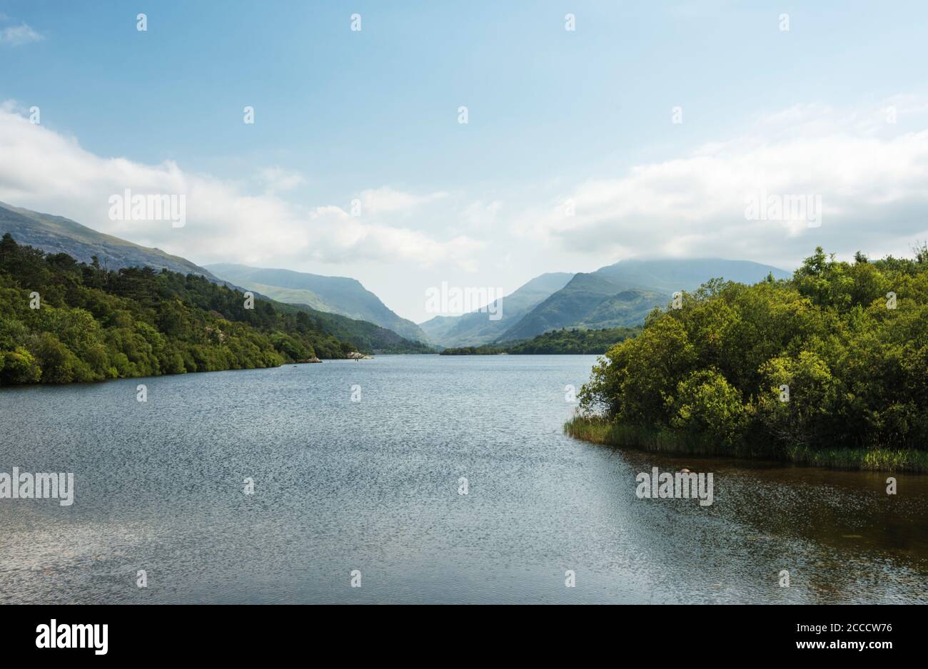 A landscape view of the popular Llyn Padarn Lake in the Welsh National ...