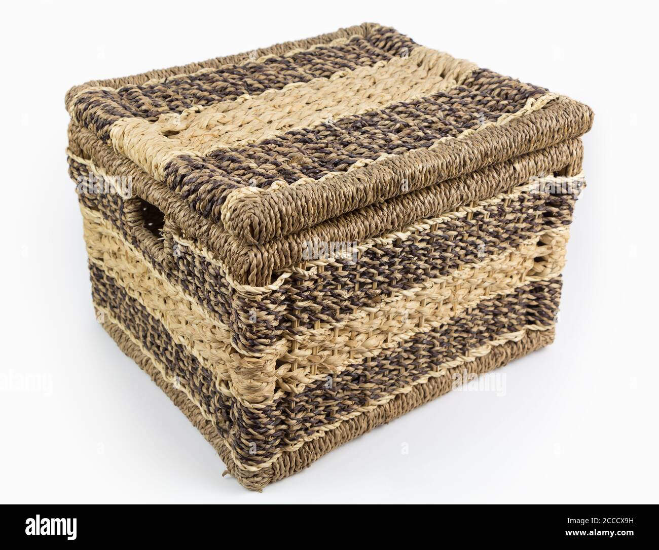 Wicker storage basket with hinged lid, covered container, made of ...