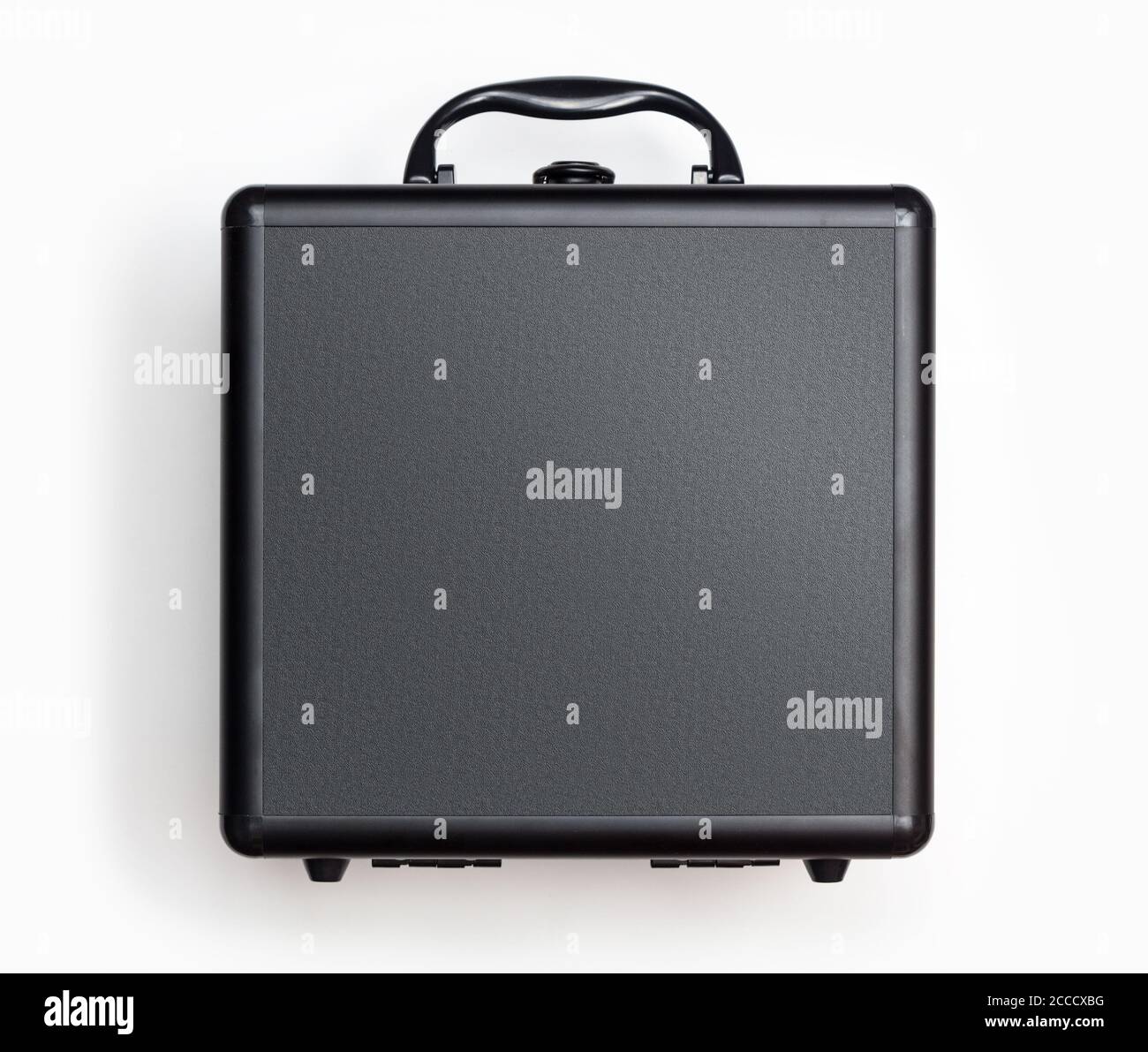 Black modern plastic suitcase isolated on white background, front view ...