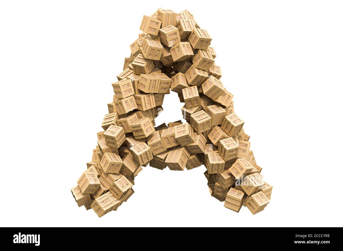 Letter A from wooden boxes. 3D rendering isolated on white background ...
