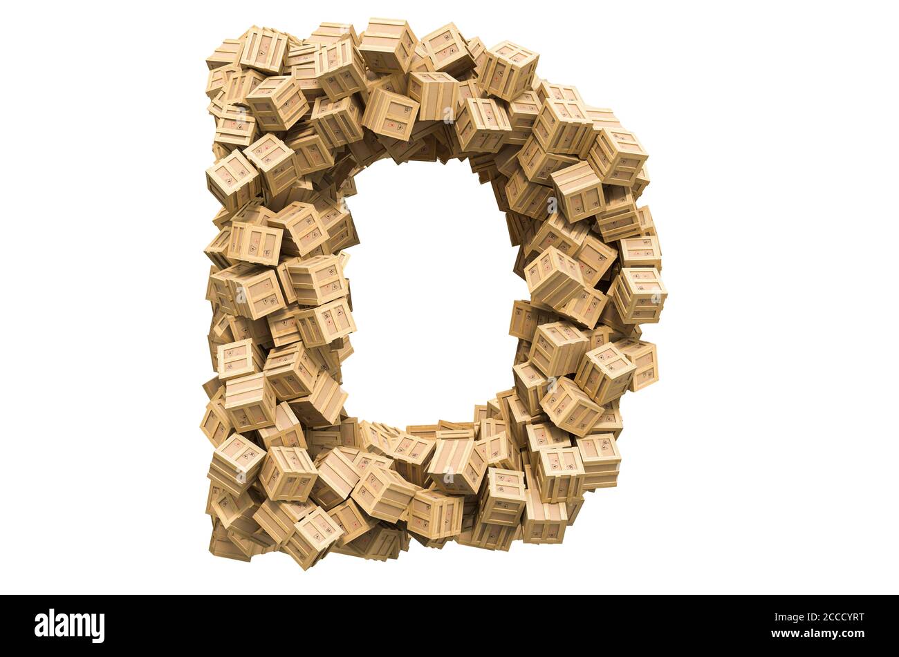Letter D from wooden boxes. 3D rendering isolated on white background ...