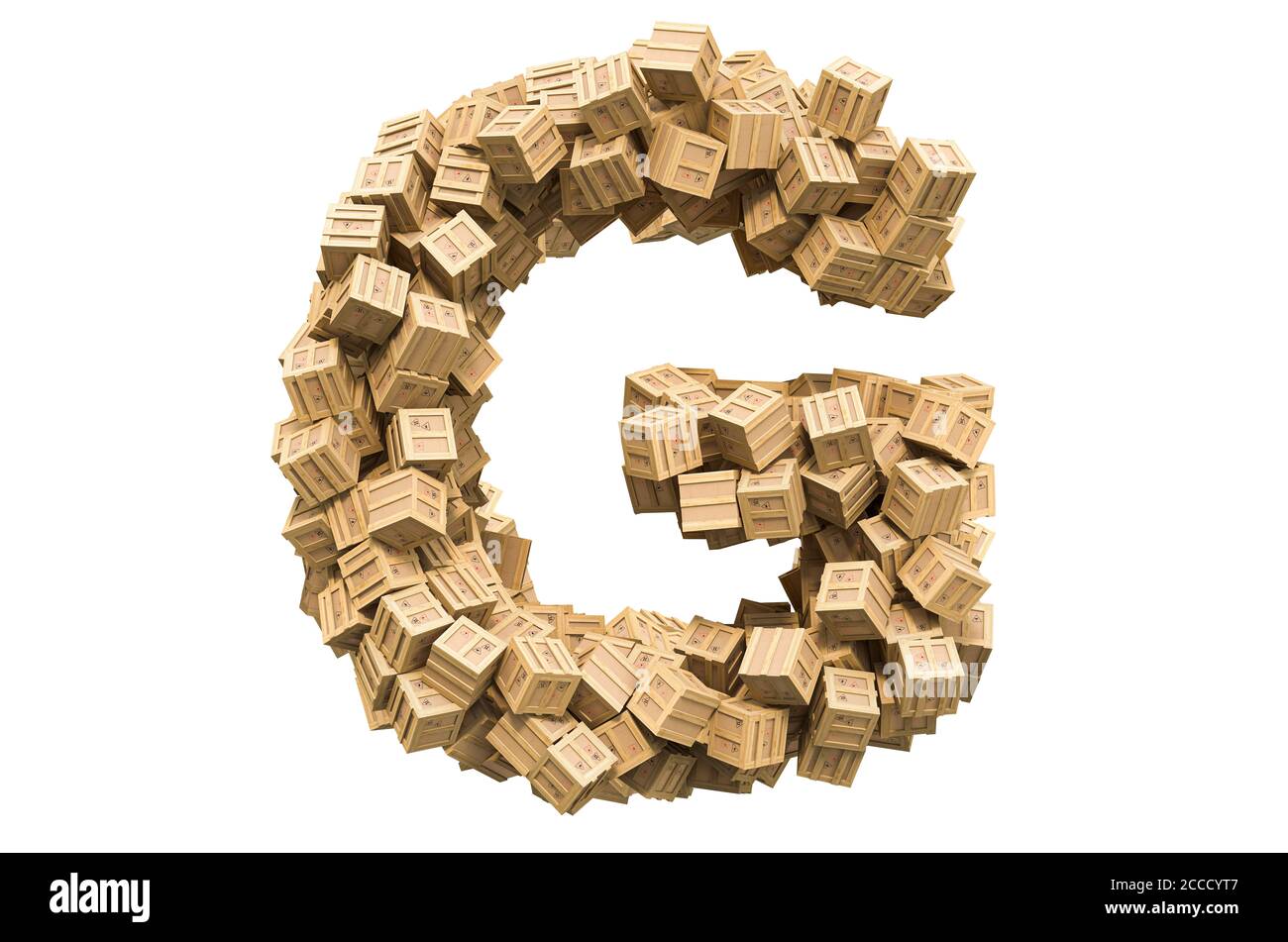 Letter G from wooden boxes. 3D rendering isolated on white background ...